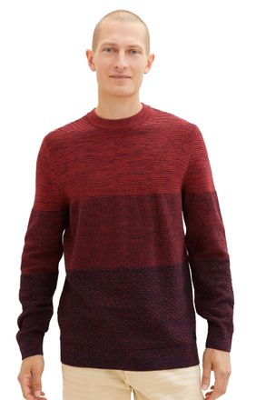 Tom Tailor Herren 1038212 Crewneck Strickpullover aus Baumwolle, 32795-red Multi Structure Design, L