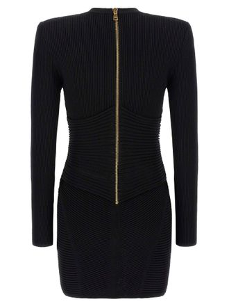 Balmain Ribbed Bodycon Stretch Knit Dress - Black
