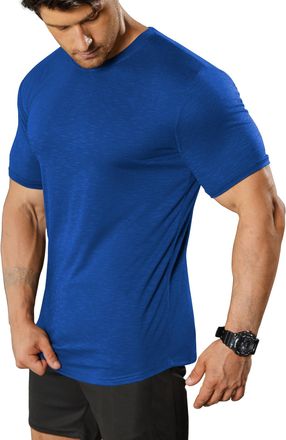 Coofandy Rundhals T Shirt Herren Sommer Funktionsshirt Kurzarm Gym Fitness Sport Shirt f&uuml;r M&auml;nner Slim Fit Muscle Sportshirt Blau XXL
