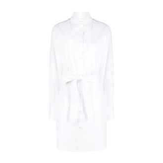 Sportmax Wei&szlig;es Popeline-Hemdkleid mit G&uuml;rtel in der Taille - - Dresses - Damen - Wei&szlig; - S