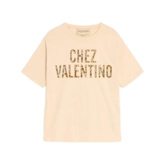 Valentino Besticktes Baumwoll-T-Shirt - - Tops - Damen - Beige - XS