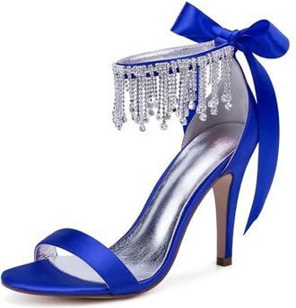 Generic Chaussures De Mariage Escarpins Femme Sandales Mariée Bride Cheville Dress Fête Aiguille Talon10.5CM,Bleu,37 EU