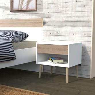 Weber Industries Le Quai Des Affaires - Nachttisch mit 1 Schublade camper / Weiß & gebleichte Eiche/ 47x39x50