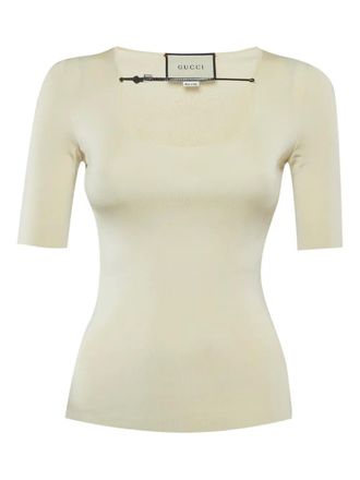 Gucci haut en maille &agrave; bords en cuir - Tons neutres