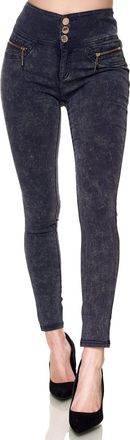 Elara Damen Stretch Hose High Waist Jeggings Chunkyrayan GB2577-7 Dunkelblau-42 (XL)