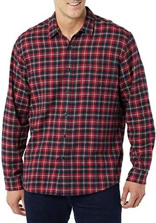 Amazon Essentials Chemise en Flanelle à Manches Longues (Grandes Tailles Disponibles) Homme, Rouge Foncé Écossais, XXL