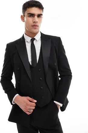 Asos Zweireihige Anzugjacke in Schwarz mit engem Schnitt
