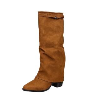 Generic Bottes hautes pour femme - Large mollet - Pliables - &Eacute;l&eacute;gantes - Talon bloc &eacute;pais - Polyvalentes et confortables - Pour lautomne et lhiver, marron, 36