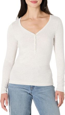 Amazon Essentials Damen Langärmeliges Henley-Shirt aus Rippstrick schlanke Passform, Haferbeige Meliert, XXL
