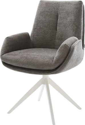 DELIFE Esszimmerstuhl Clea-Flex Kreuzgestell breit Weiß Bouclé Soft Schlamm 360° drehbar Wippfunktion