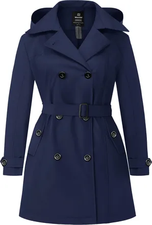Wantdo Damen &Uuml;bergr&ouml;&szlig;e Trenchcoat Wasserdichter Jacken Zweireihiger Klassischer Damenmantel mit Revers Elegant M&auml;ntel mit Verstellbare G&uuml;rtel Marineblau 58