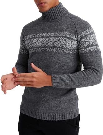 LEIF NELSON Pull à col roulé pour homme - Pull norvégien en tricot avec motif dhiver - Pull chaud à col roulé pour lautomne et lhiver, anthracite, XL