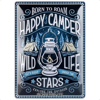 Nostalgic Art Retro Blechschild, 30 x 40 cm, Happy Camper - Geschenk-Idee für Camping-Fans, aus Metall, Vintage Design, Blechschilder Sprüche