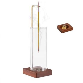YOUJIA Porte-encens avec Verre Amovible C&ocirc;nes Base en Bois Porte dencens B&acirc;ton avec R&eacute;cup&eacute;rateur Cendres Accessoire de pour Yoga M&eacute;ditation Br&ucirc;leur dencens D