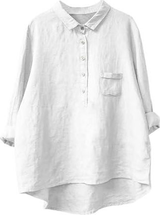 Generic Chemise pour Femmes Coton Et Lin Chic Casual Chemises D&eacute;t&eacute; Manche Longue &Agrave; Col V Loose Hauts Leger Comfy Tuniques &Agrave; La Mode Coton Et Lin Grande Taille