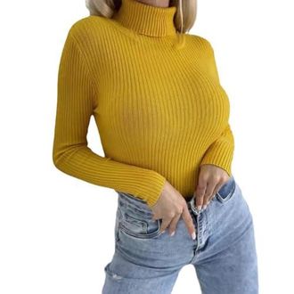 Generic Chemises à manches longues pour femme - Automne et hiver - Chaud - Solide - Pull à manches longues - Col roulé, Jaune-femmes Chemises décontractées, X