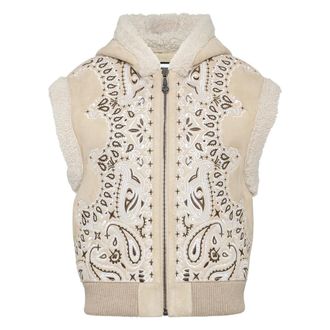 Philipp Plein Femme, Vestes, Beige, Taille: 44 FR Leather Vest Paisley