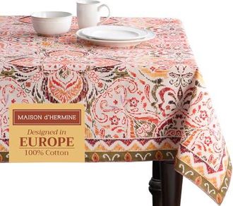 Maison d'Hermine Nappe 100 % coton, 160 cm x 220 cm, d&eacute;corative, lavable, nappe carr&eacute;e, pour cadeaux de f&ecirc;te des m&egrave;res, repas, cuisine et camping, damass&eacute; - printemps/