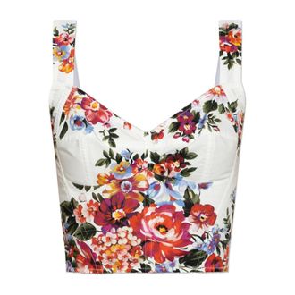 Dolce & Gabbana Femme, Tops, Blanc, Taille: 36 FR Top Court Fleuri