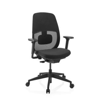 hjh OFFICE B&uuml;rostuhl Skandis - Ergonomischer Profi-Drehstuhl ohne Kopfst&uuml;tze, 3D-Netzr&uuml;cken, 4D-Armlehnen, Synchronmechanik, Lordosenst&uuml;tze, Schwarz/Schwarz