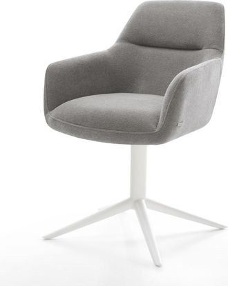 DELIFE Drehstuhl Pejo-Flex Strukturstoff Soft Grau Fußkreuz Weiß 360° drehbar Wippfunktion Taschenfederkern, Esszimmerstühle