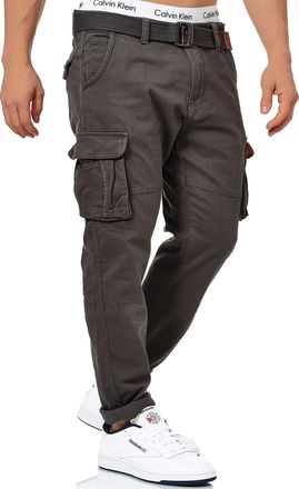Indicode Herren Mathen Cargohose aus 98% Baumwolle inkl. G&uuml;rtel | Cargo Hose f&uuml;r M&auml;nner Raven, XXL