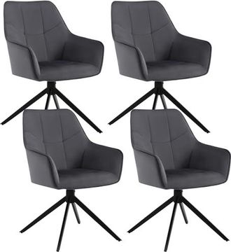 Woltu Chaises de Salle à Manger Pivotantes Lot de 4, Chaise de Cuisine Pivotante avec Pieds en Métal Noir, Fauteuils Rembourrés avec Dossier, Velours, Gris 