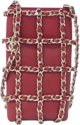 Chanel Pre-owned &Eacute;tui T&eacute;l&eacute;phone en Cuir dAgneau - Femme - Pre-owned - Rouge - Taille: ONE Size