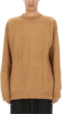 Family Fir$t Milano Family First, Homme, Pulls, Beige, Taille: XL Crew Neck Fuzzy Knit Sweater