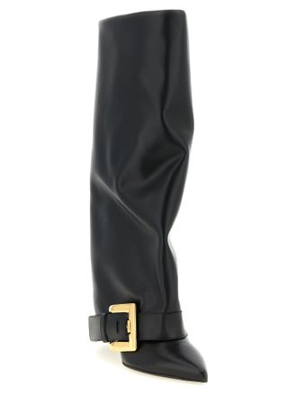 Balmain Womens Black Calfskin Over The Knee Shoe