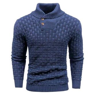 Generic Pull &agrave; col roul&eacute; pour homme, col ch&acirc;le, pull en tricot ch&acirc;le, coupe droite, hauts tricot&eacute;s pour hommes, bleu marine, M
