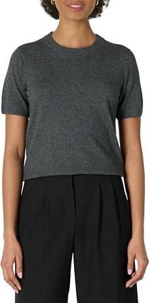 Amazon Essentials Chandail à Manches Courtes pour Femme, Coupe Classique, Anthracite chiné, Taille XL