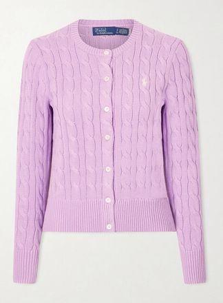 Polo Ralph Lauren Cardigan Aus Baumwolle In Zopfstrick Mit Stickerei - Lila