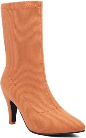 Generic Bottines tendance tricotées à bout pointu et talon aiguille pour femme - Chaussures décontractées pour lhiver, Orange, 38.5 EU