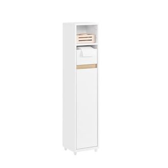 SoBuy Meuble de Salle de Bain pour Espaces Étroits - Armoire Meuble de Rangement Compact avec Étagère Réglable et Tiroir, pour Salle de Bain - Meuble Toilet