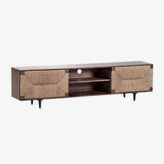 Sklum Sklum - TV-M&ouml;bel 200x40 cm aus Mangoholz und Jute Evans Braun Dark