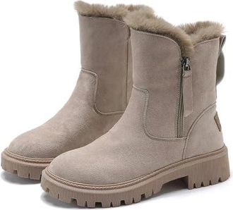 Generic GLDFW Bottes de neige pour femme - Chaudes - Antidérapantes - En peluche - Chaussures plates en daim, abricot, 37.5 EU