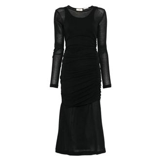 Bite Studios Schwarzes Schichtkleid Midi mit Gesammeltem Detail - - Dresses - Damen - Schwarzk - S