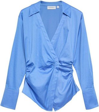 Comma Langarmbluse Bluse Bluse aus Baumwollsatin in Wickeloptik
