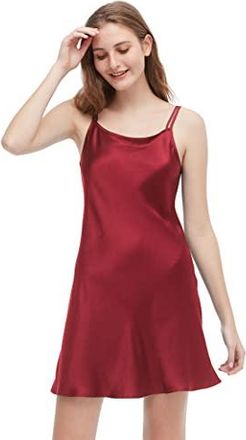 LilySilk Nuisette Soie Féminin Robe Courte à Fines Bretelles Chemise de Nuit Chic Eté 19 Momme (Rouge Vineux, XXL)