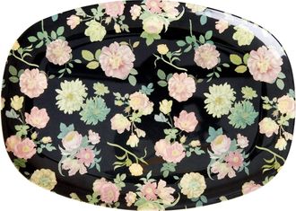 Rice rechteckig Melamin Platte - Schwarz - Dark Rose Print