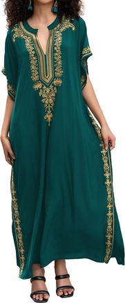 Bsubseach Kaftankleider f&uuml;r Frauen Stickerei Badeanzug Cover Up Mumu Kleider Lange Kaftane Casual Resort Wear Dunkelgr&uuml;n