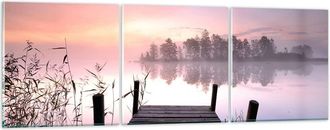 Arttor Mehrteilige Bilder auf Glas Morgen Sonnenaufgang Nebel See Glasbild 90x30cm Wandbilder Dekoration Wohnzimmer Schlafzimmer Küche Set 3 teilige Klein Wa