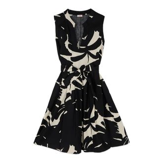 Oltre Femme, Robes, Noir, Taille: 42 FR Robe &Eacute;vas&eacute;e en Popeline Imprim&eacute;e