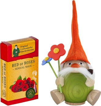 Seiffener Volkskunst | Räuchermann Figur | Muttertagszwerg 19 cm | Räucherfigur | Räuchermännchen Erzgebirge Original | 2/12801 | Muttertagszwerg mit Blumenstrauß