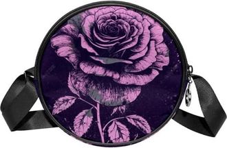Generic Circle Sac &agrave; bandouli&egrave;re pour femme, violet et noir, petit sac &agrave; bandouli&egrave;re avec fermeture &eacute;clair, bretelles r&eacute;glables, sac &agrave; main rond d&eacute;contract&eacute; p
