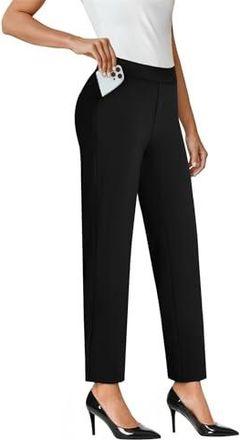 Generic Pantalon de travail taille haute pour femme - Extensible - Jambe droite - D&eacute;contract&eacute; - Pantalon de golf 7/8, Noir, XXL