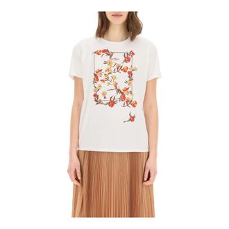 Max Mara T-Shirt mit floralem Print und Rundhalsausschnitt - - Tops - Damen - Wei&szlig; - M