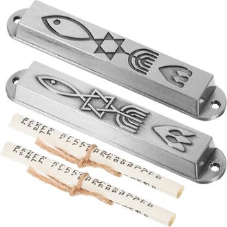 Hemobllo 2 St&uuml;ck Teiliges Mezuzah Metallornament mit Hebr&auml;ischer Schrift Vintage T&uuml;rplakette Judaica Haussegen Religi&ouml;se Wanddekoration Kompakt und Stilvoll f&uuml;