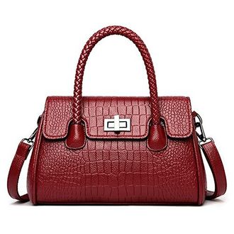 Generic Sacs &agrave; main et sacs &agrave; main pour femme - Grand sac &agrave; bandouli&egrave;re en crocodile avec poign&eacute;e sup&eacute;rieure - Tendance - Pour femme, Rouge, Large